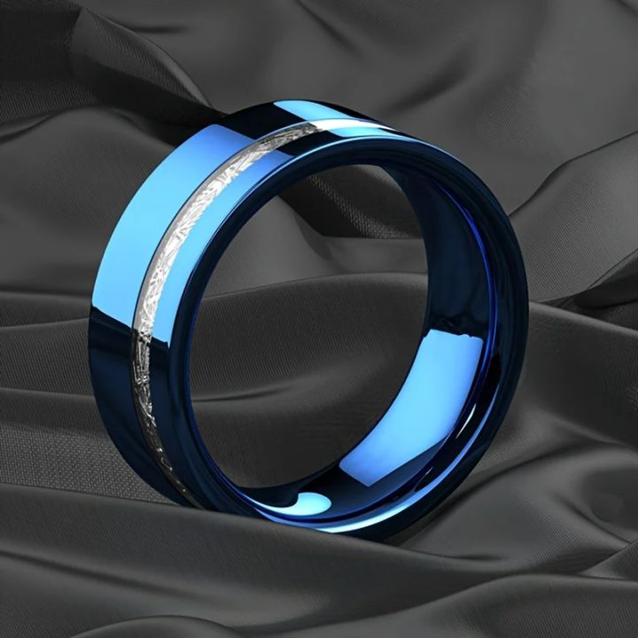 New fashion 8mm BLUE stainless steel Ring For Men vintage silver color ...