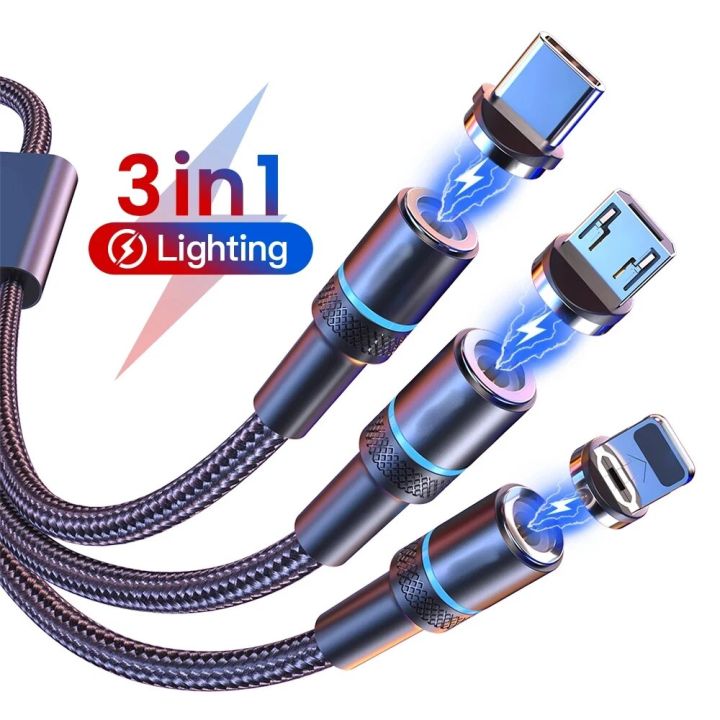 3 IN 1 Magnetic USB Cable for iPhone iPad Samsung Huawei Tablet Charger ...
