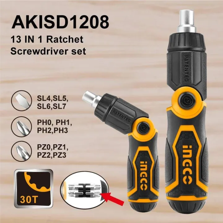 Ingco 13 IN 1 Ratchet Screwdriver & bits set | Daraz.pk