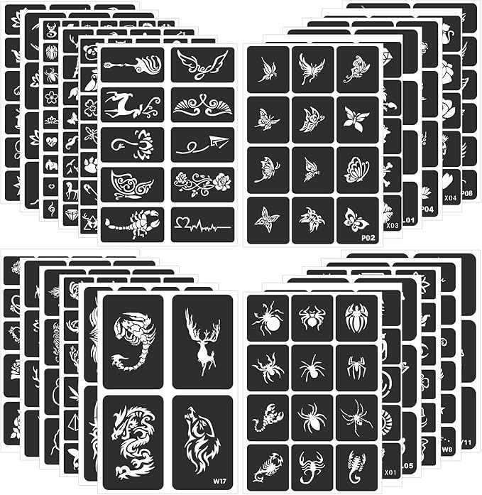 FANOST 24 Sheets Tattoo Stencils for Kids Teens Adults, Henna Tattoo ...