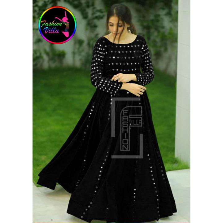 Stylish Mirror Work Long Maxi Dress For Women (Mirror Work Kurti/Frock ...
