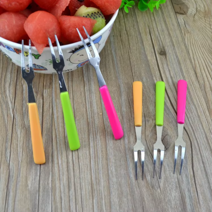 Set of 06 Multi Color Fruit Fork Stainless Steel Cake Dessert Forks ...