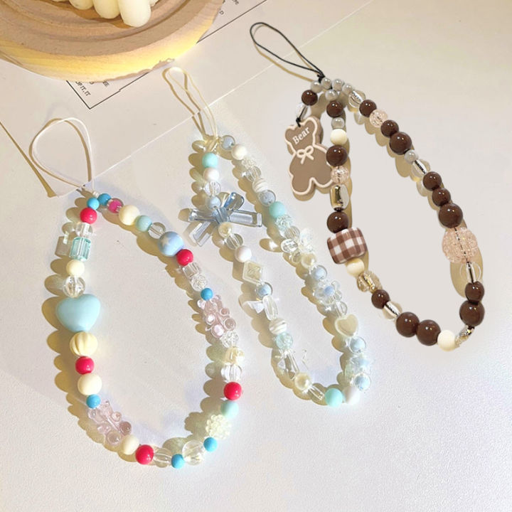 Y2K Bowkont Beads Phone Chain Love Bear Hanging Rope Camera Lanyard ...