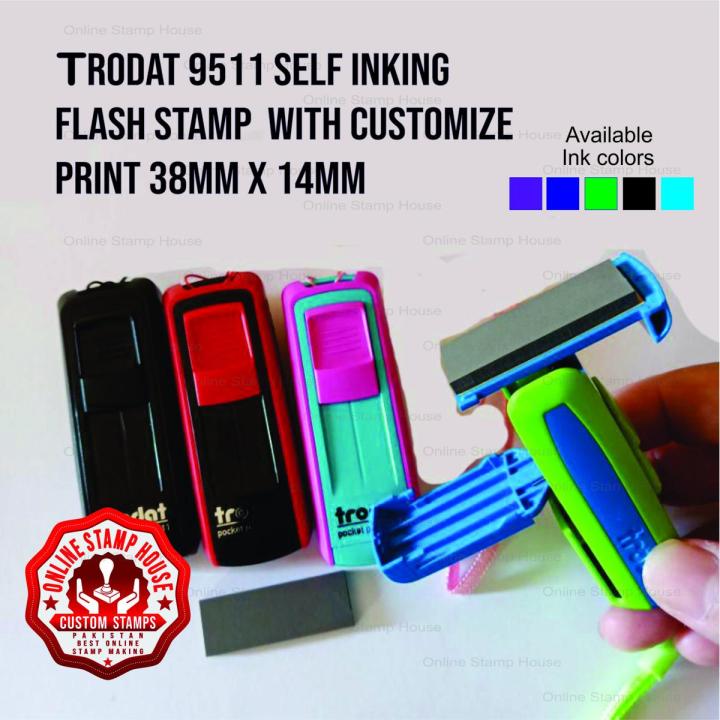 Trodat 9511 Self Inking Pocket Flash stamp printy with customize print 38mm x 14mm | Daraz.pk