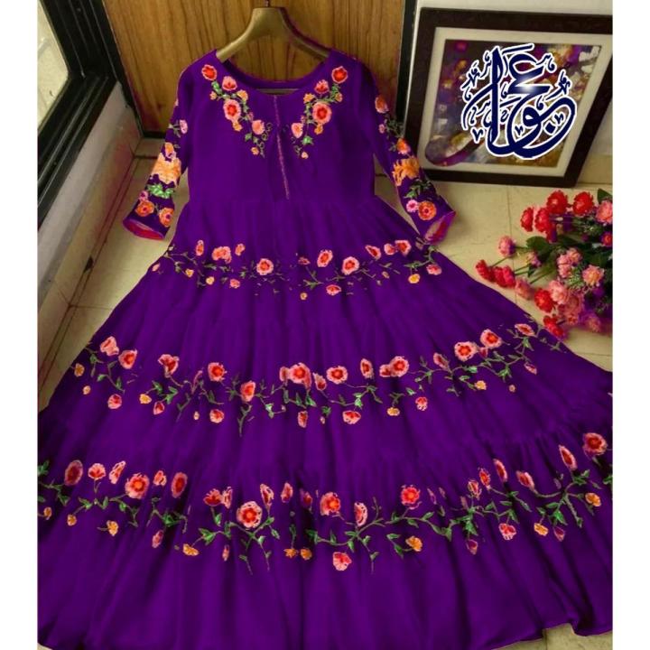 Stylish Flower Embroidered Chiffon Maxi Full Flair (Only Maxi) Party ...