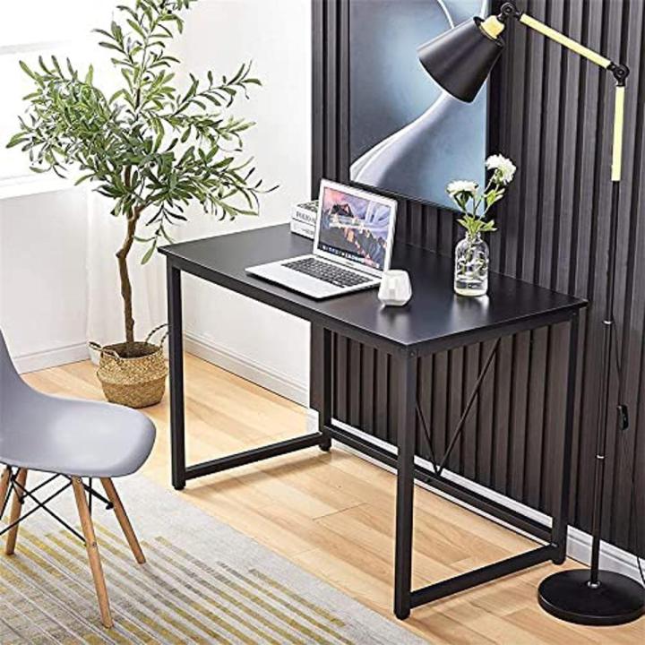 Small Writing Study Table with Metal Black Classic Rectangular MDF Wood ...