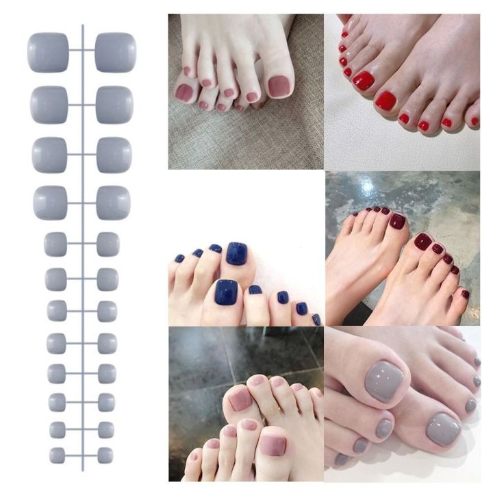 24Pcs Detachable Solid Color Fake Toe Nails New Wearable Bright Press ...