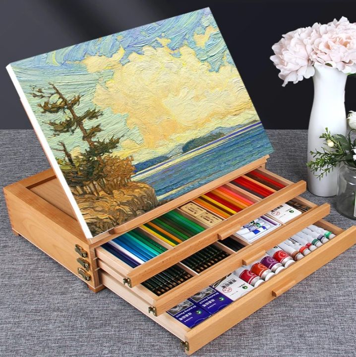 Wood Table Sketch Box Easel Box With Drawers Desktop Easel Wooden Art ...