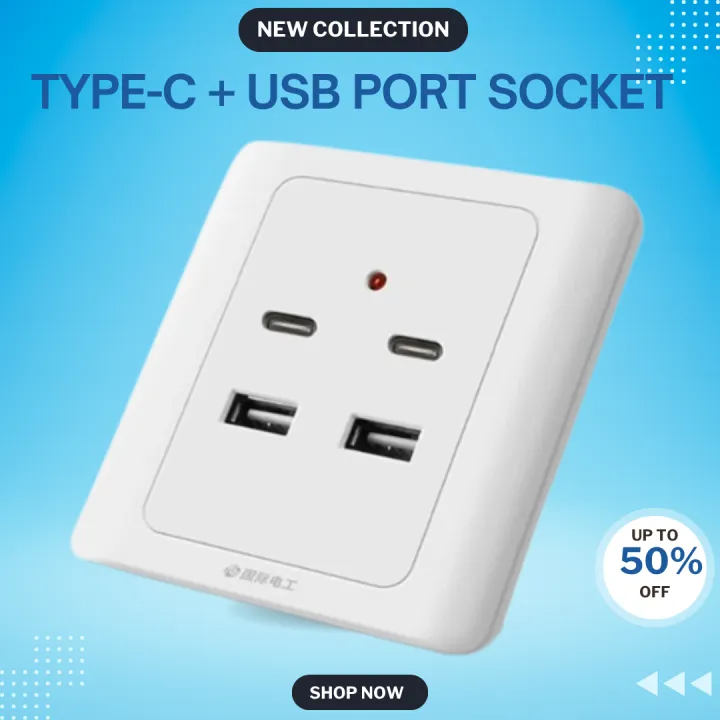 USB Outlets Receptacle TypeC Wall Outlet USB Electrical Outlet Socket 3 ...