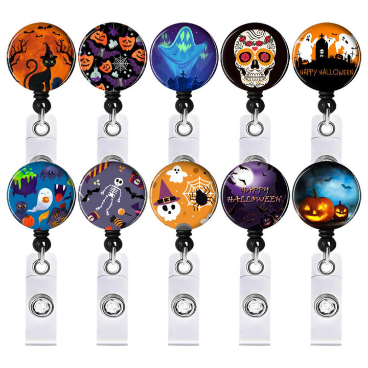 Decorative Badge Reel Bone Stylish Versatile ID Holder Halloween-themed ...