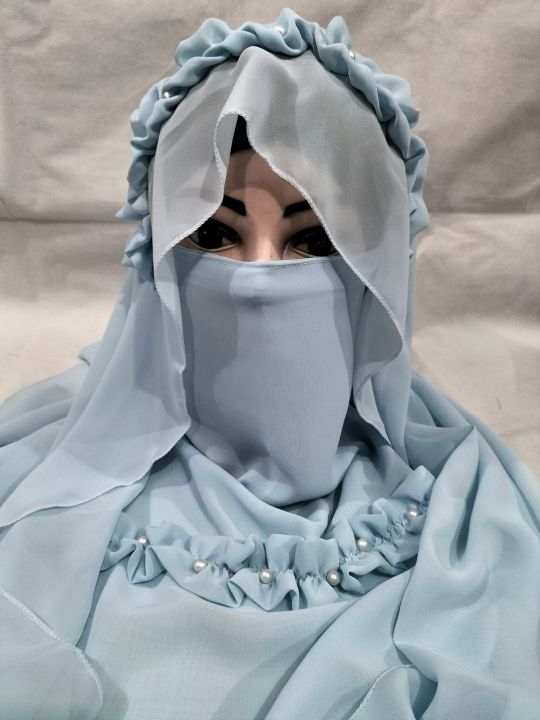 CROWN READY TO WEAR NIQAB WITH PEARLS – SKY BLUE | Daraz.pk