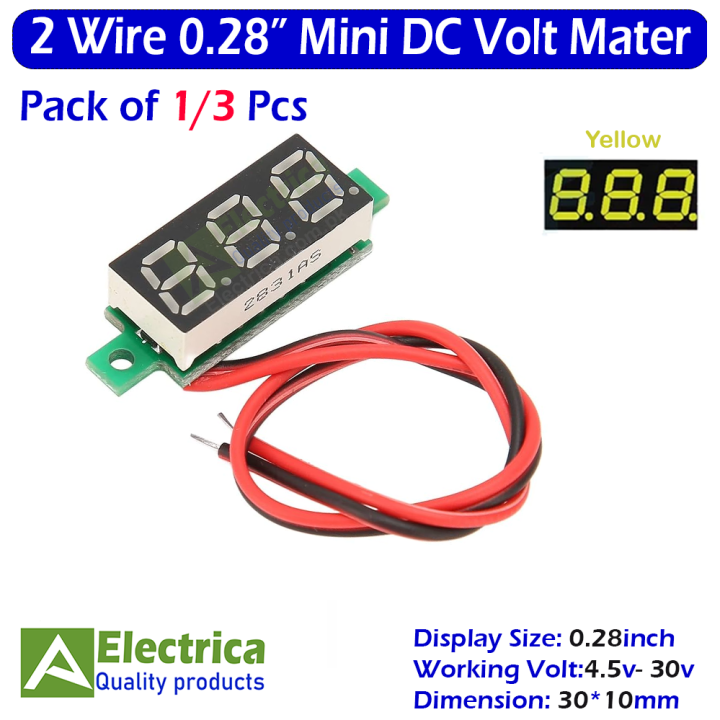 Pack of 1/ 3 Pcs 0.28 Inch 2 wires 4.5-30V Mini Digital Voltmeter ...