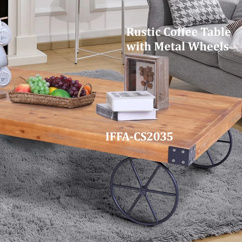 Rustic Iron Coffee Table Wheels INDIAN DECOR. 55946 Round Coffee Table
