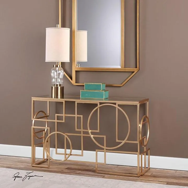 Mid-Century Gilt Metal and Glass Geometric Console Table - Stylish ...