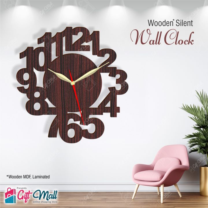 Numbering 3D Silent Wooden Wall Clock - Home & Office Decor - Gift Mall ...