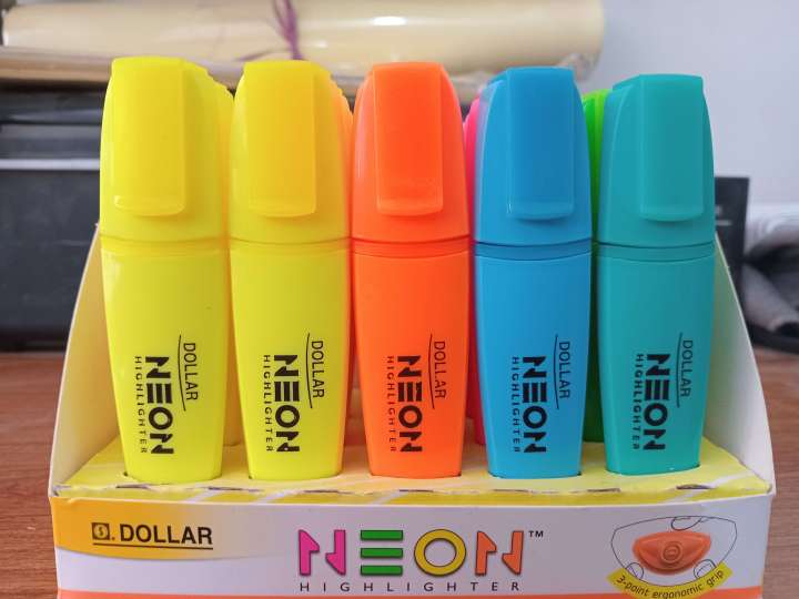 Dollar Neon Highlighters - Multi Colour Pack - Smooth & Bright Ink for ...