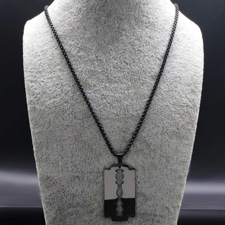 Classic Razor Blade Pendant Black With Ball Chain - Unisex Men Women ...