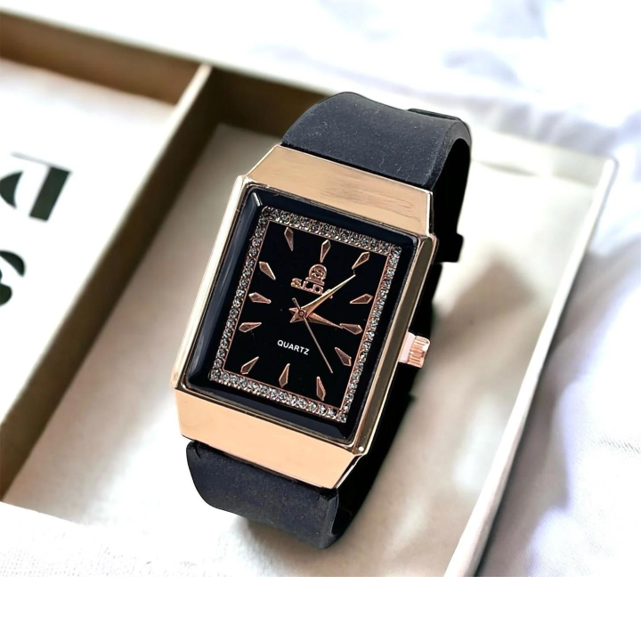 Plain Black Rectangle Dial Watch A plain black rectangle dial watch is ...