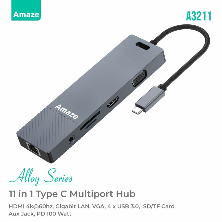 Amaze A3211 Alloy Series 11-in-1 Type-C Multiport Hub HDMI 4k, LAN, VGA ...
