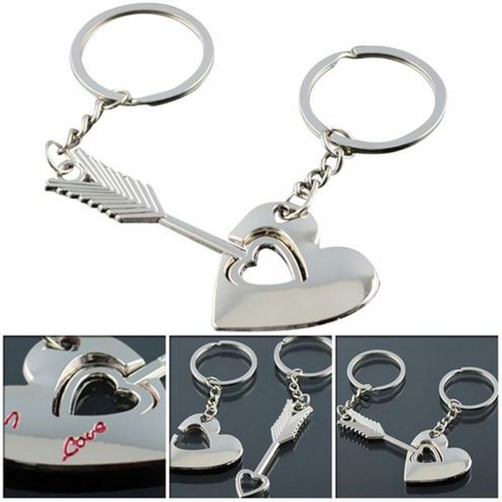 Couple I LOVE YOU Letter Keychain Heart Key Ring Silvery Cupid Arrow ...