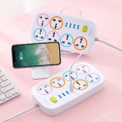 Techmanistan Multipurposed 4 Meter Cable 6 Sockets Universal Sockets ...