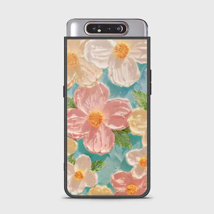 Samsung_ Galaxy A80 Cover - Floral Series - Design 16 - Cyan & Pink ...