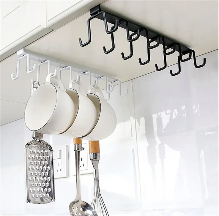 Iron Cup Hooks Under Shelf Coffee Cup Holder For Kitchen Double Row ...
