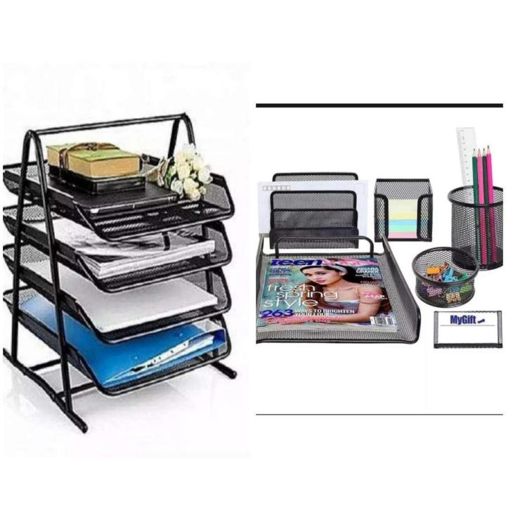 Pack Of 2 - 4 Tier Metal Mesh Document Tray And 6 in 1 Desk Organizer ...
