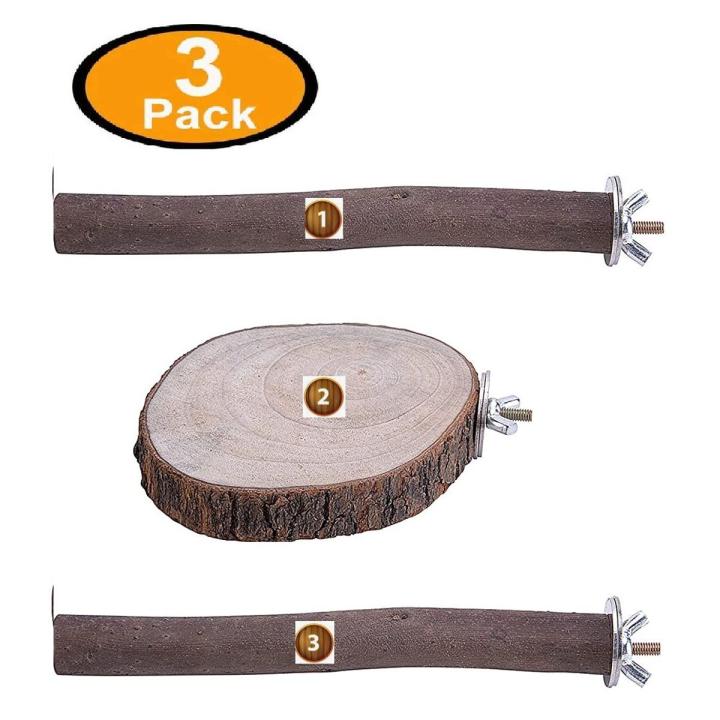3 pack set of Bird Perches Natural Wood Parrot Perch for Parakeet Cage ...