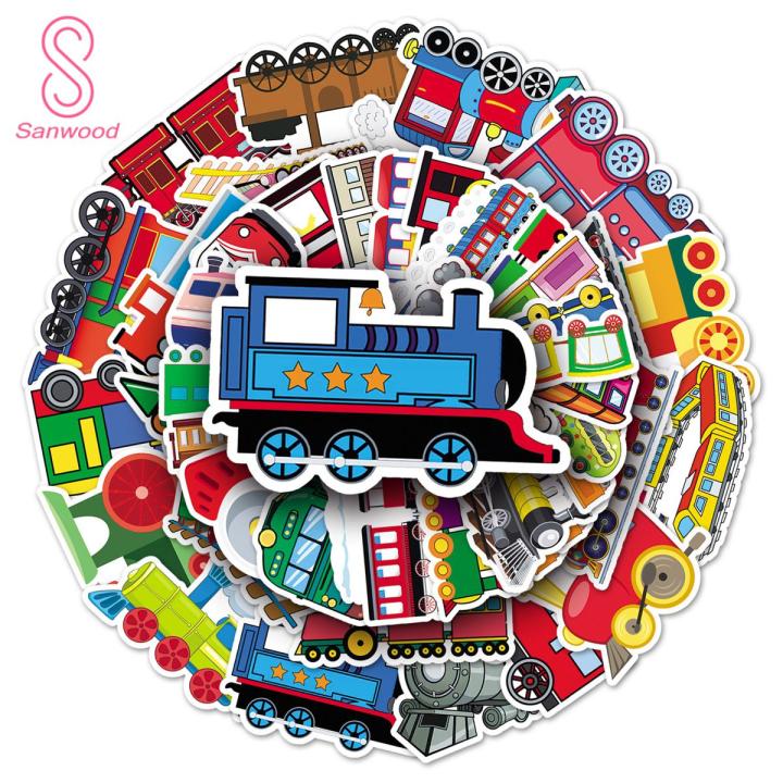 50Pcs Cartoon Train Stickers Waterproof Anti-UV PVC Adhesive Cute ...