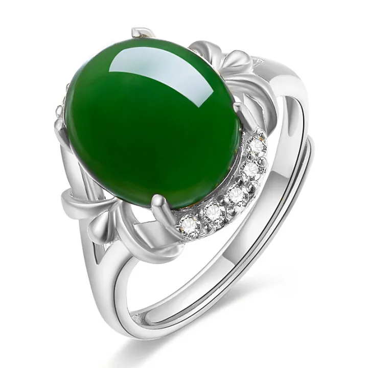 Ethnic Style: Creative Intertwined Heart Knot, Green Jade Ring, White ...