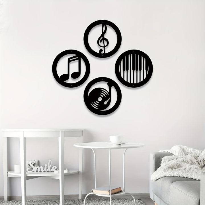 4 Pcs Decal Music Wall Art Decor, Musical Note, Piano Silhouette ...
