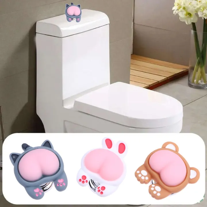 Fashion Cute Toilet Press Animal Butt Push Switch Toilet Button Rabbit ...