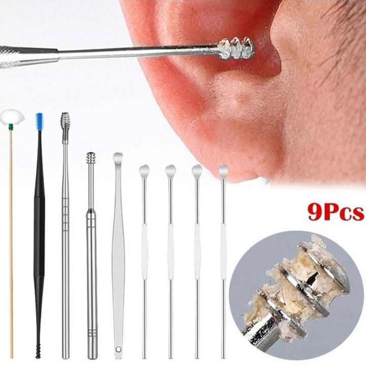 【Xbcustom Store 】9 Stks/set Ear Wax Pickers Staal Earpick Wax Remover ...