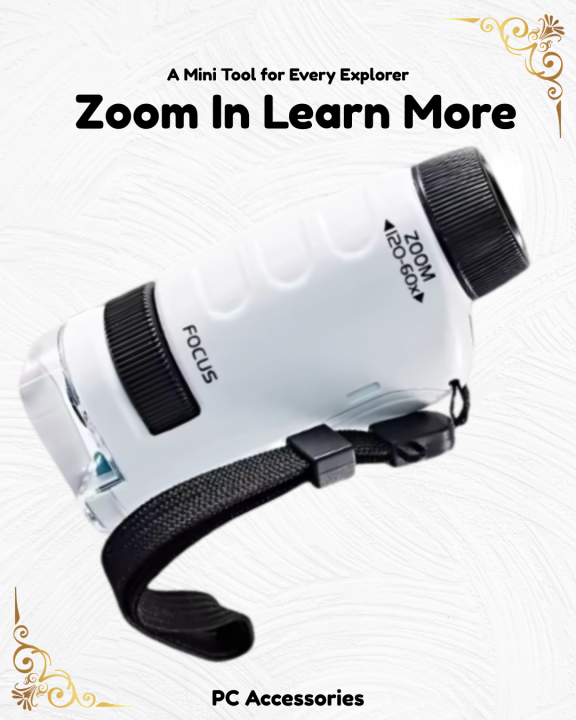 Mini Portable LED Pocket Microscope 60x–120x Handheld Zoom Microscope ...