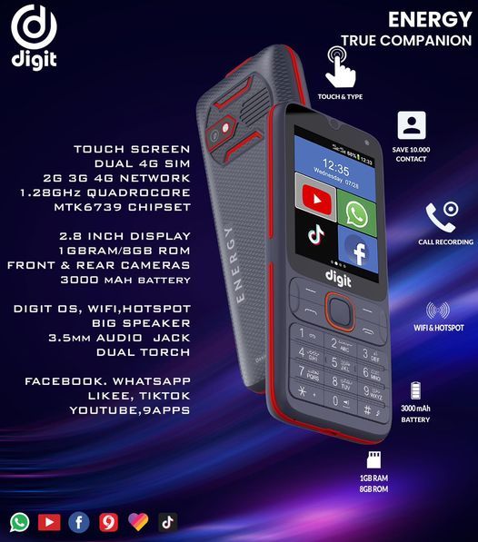 Digit 4G Energy (Touch & Type), Jazz Digit 4G Energy, Touch & Type, 2.8 ...