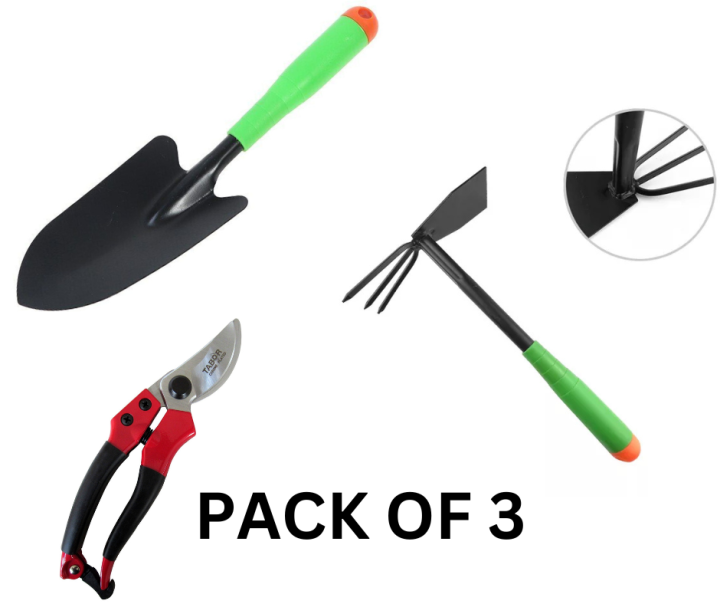 PACK of 3 Gardening Tool Gardening Shovel, Iron Hoe Rake for Gardening ...