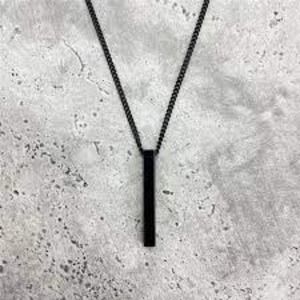 BLACK Pure Stainless Steel Vertical Bar Necklace/Locket/Chain for Men ...