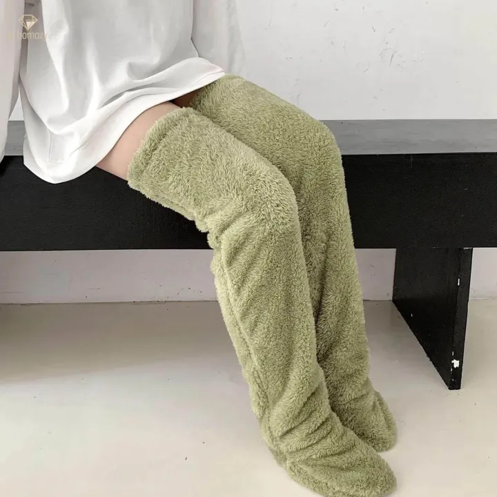over Knee High Fuzzy Socks Soft Ladies Warm Fleece Plush Slipper ...