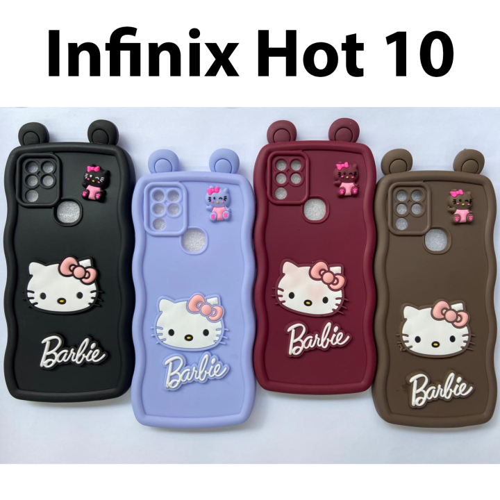Infinix Hot 10 – Cute Curl Silicone Back Cover with 3D Kitty & Barbie ...