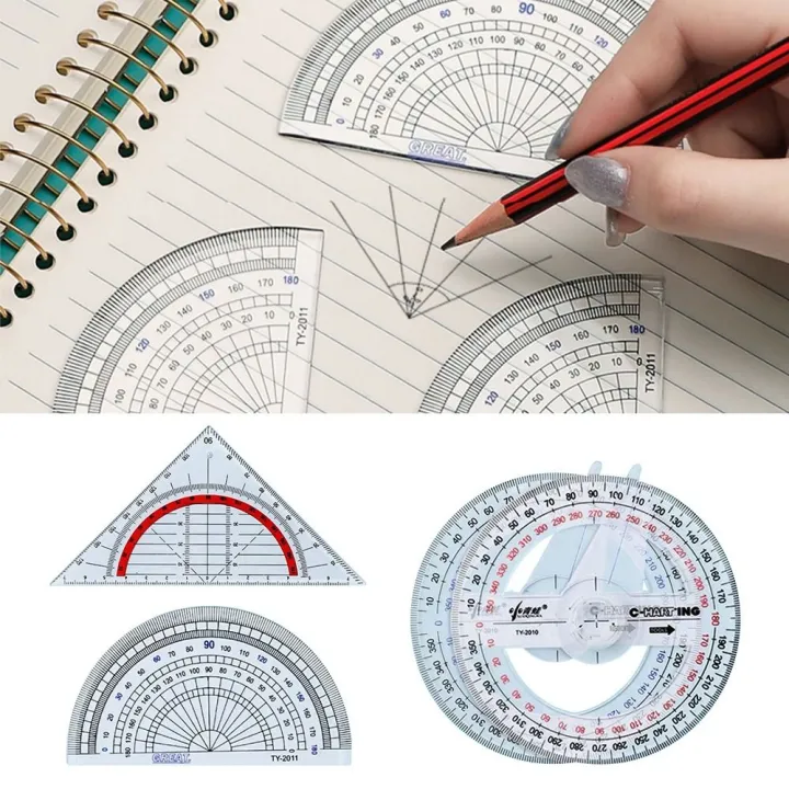 Professional Triangle/Half Round 180/360 Degree Protractor Plastic ...