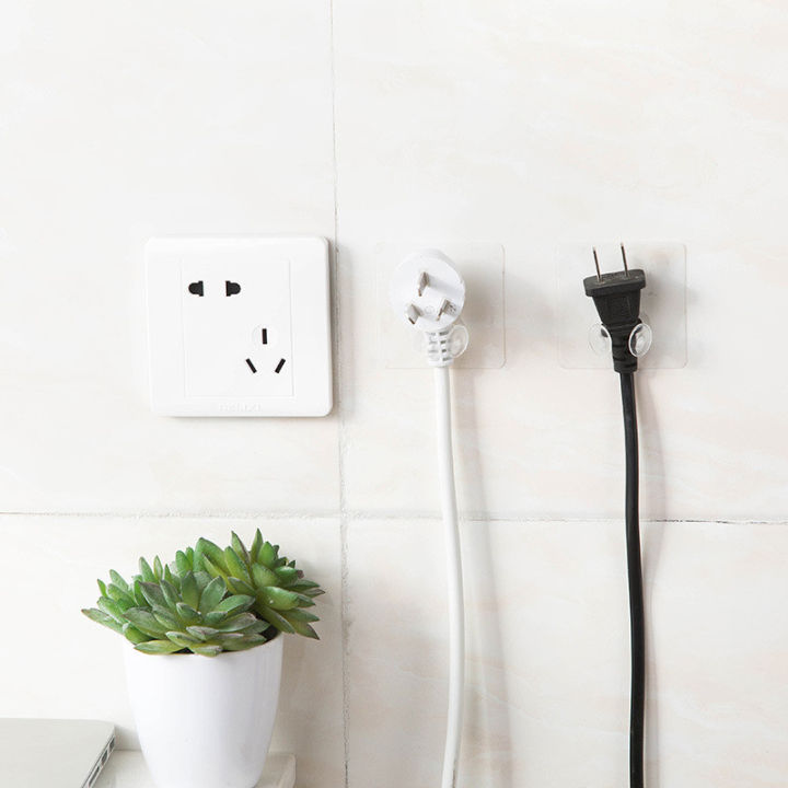 4Pcs Home Office Wall Adhesive Plastic Power Plug Socket Holder Hanger ...