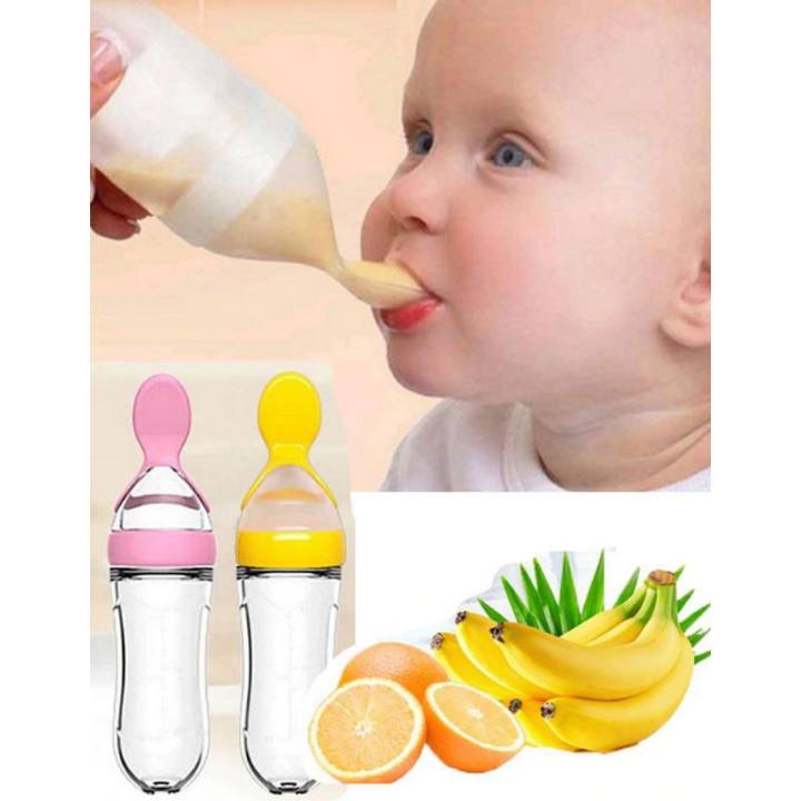 Baby Spoon Feeder - 90ml Silicone Baby Feeding Bottle With Spoon ...