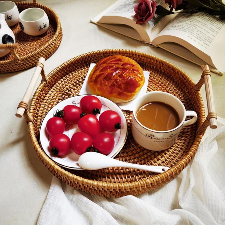 Panda Online Handmade Rattan Bread Basket Round Woven Tea Tray Hand ...