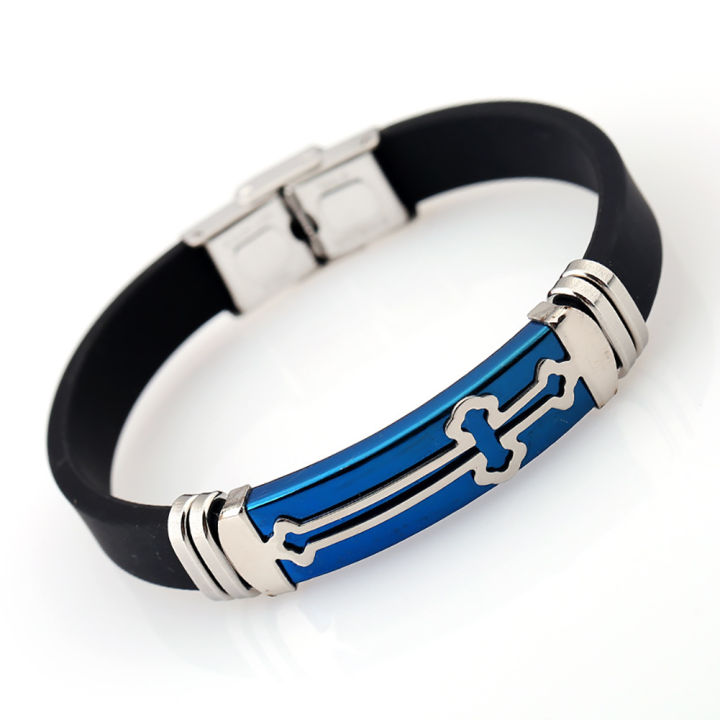 New Fahion Metallic Cro Pattern ilicone Band Men Writ Decor Bracelet ...