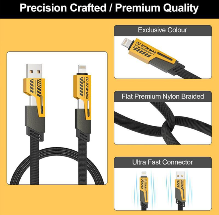 4-in-1 Fast Charging Cable | PD 65W USB Type-C & 8-Pin | High-Speed ...