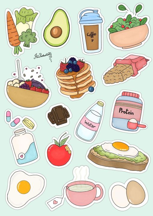 Healthy Food Stickers, Nutrition, Diet, Fitness, Wellness Planner ...