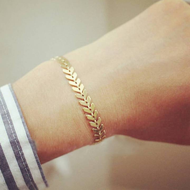 New Fish Bone Arrow Bracelet Bangle Silver Golden Jewellery for Women ...
