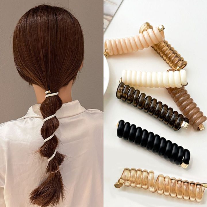 New Plastic Telephone Line Hair Ties Elastic 9 Colors Hair Rope Hair ...