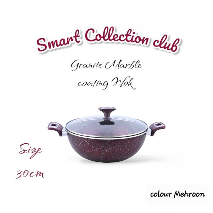 Nonstick Marble Coating Wok 30cm with glass lid (Granite Marble Coating ...